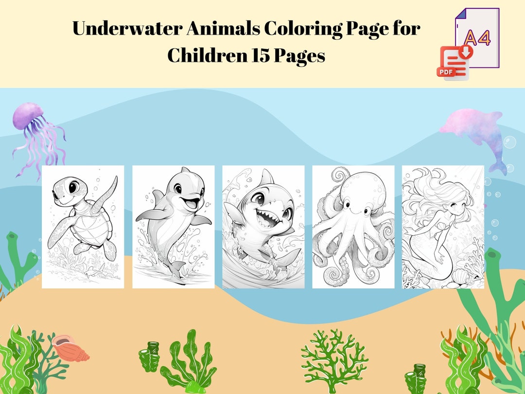 Printable Underwater Animals Colouring for Children 12 Pages - Etsy