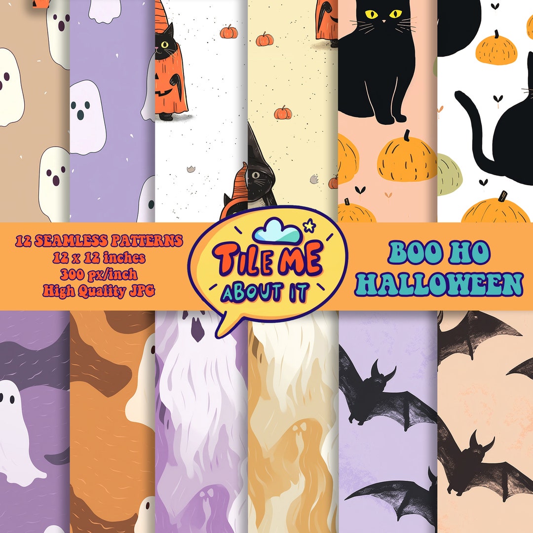 Boo Ho Halloween Digital Seamless Repeating Patterns Digital Paper - Etsy