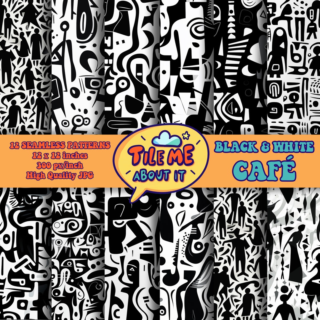 Black & White Café | Digital Seamless Repeating Patterns | Digital ...