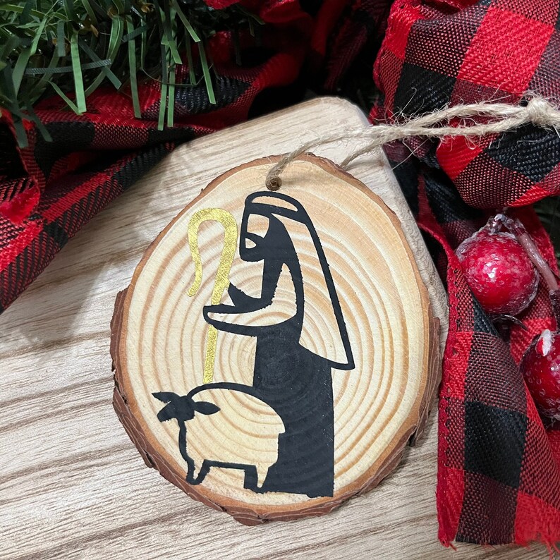 Nativity Ornament Set, Away in A Manager, Wood Slice Christmas Ornament ...