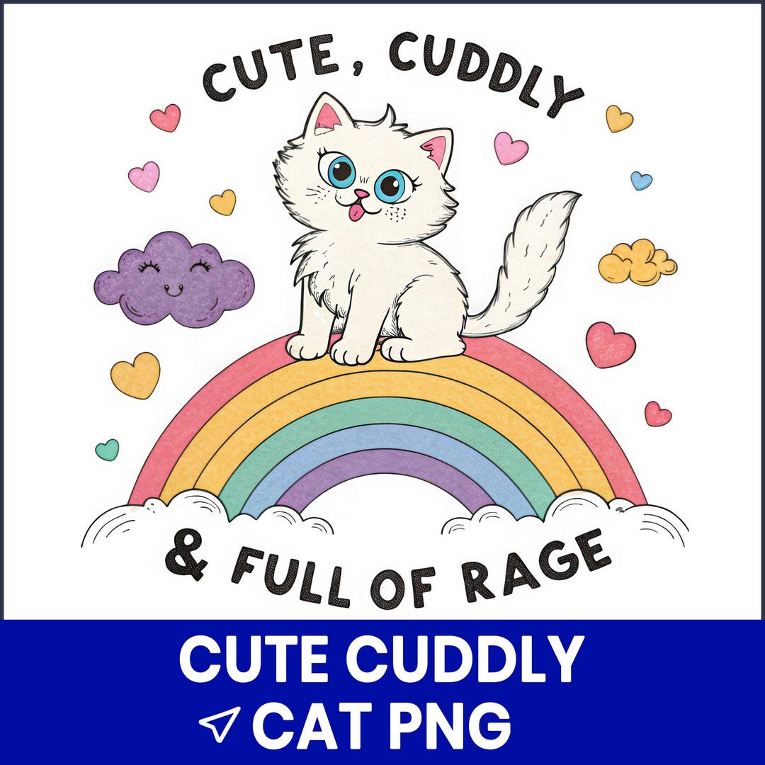 Cute Cuddly Cat PNG, Adorable Kitten Clipart, Cartoon Cat Sublimation ...