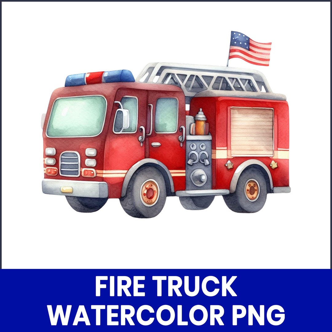 Fire Truck Watercolor PNG, Red Fire Engine Clipart, Boys Room Art ...