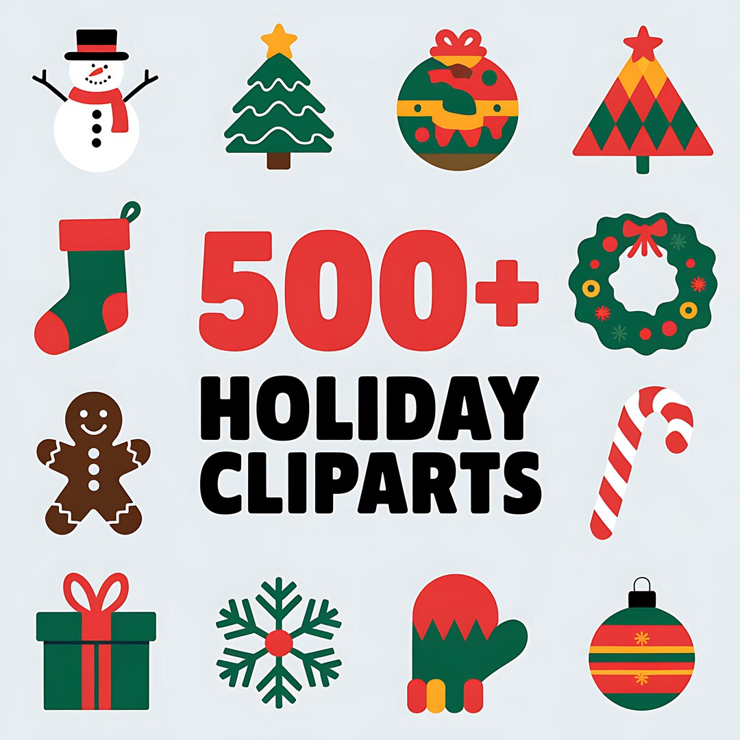 500+ Holiday Clipart Bundle: Christmas, Thanksgiving, New Year PNG, SVG ...
