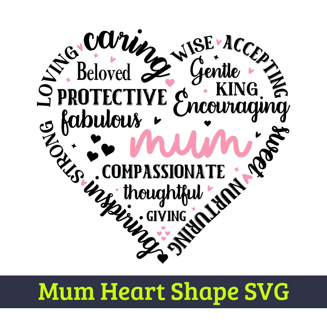 Mum Heart SVG, Mothers Day Heart SVG Design, Mum SVG for Cricut, Heart ...