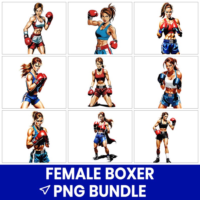 Female Boxer PNG Bundle, Strong Woman Clipart, Fitness Digital Art ...
