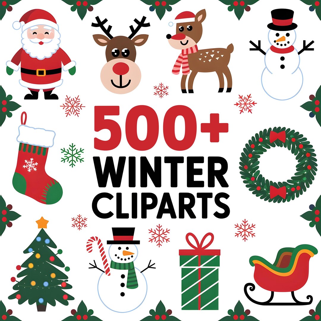 500+ Winter Clipart Bundle: Christmas PNG, Snowflake SVG, Holiday ...