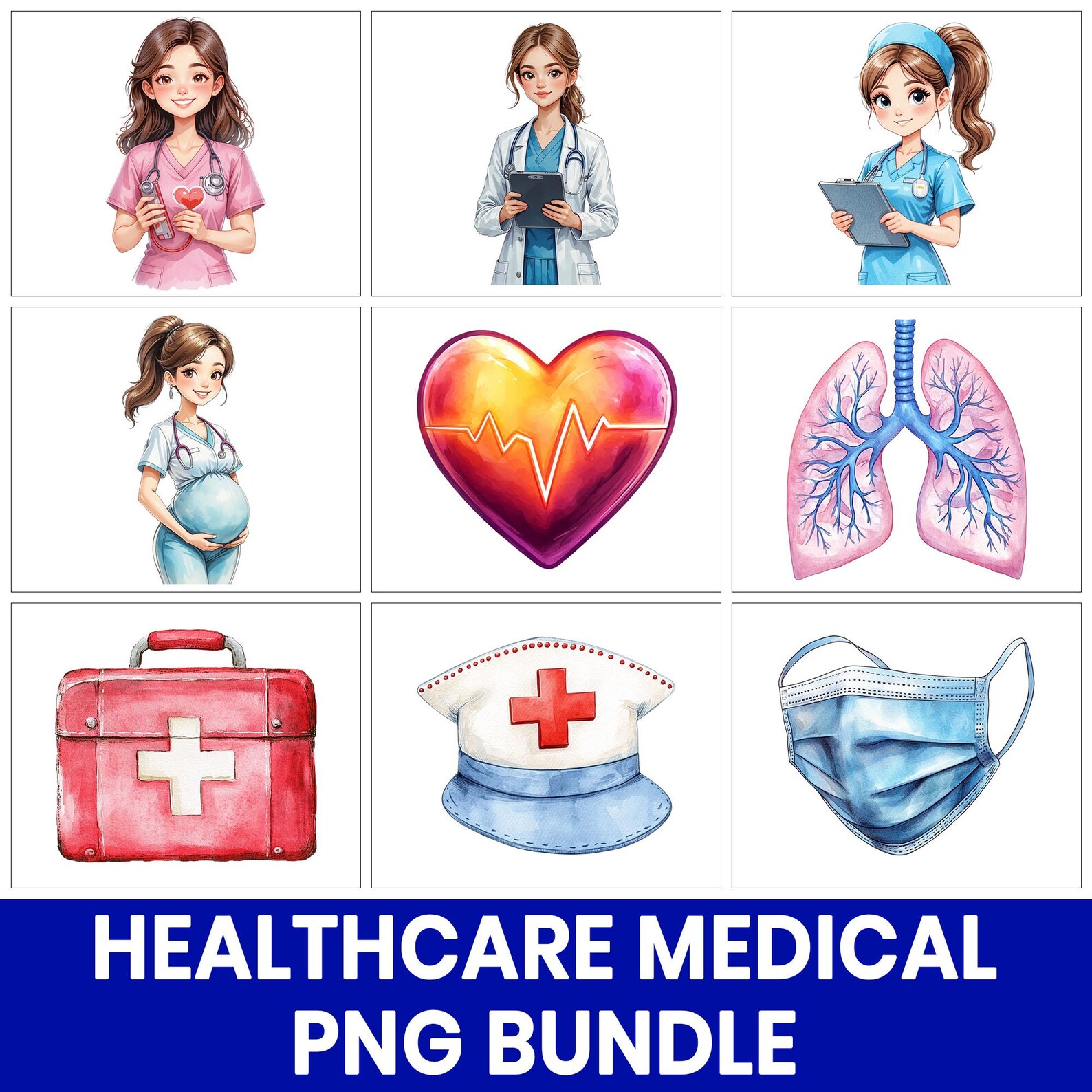 Watercolor Medical PNG Bundle, Healthcare Clipart, Medical Equipment ...