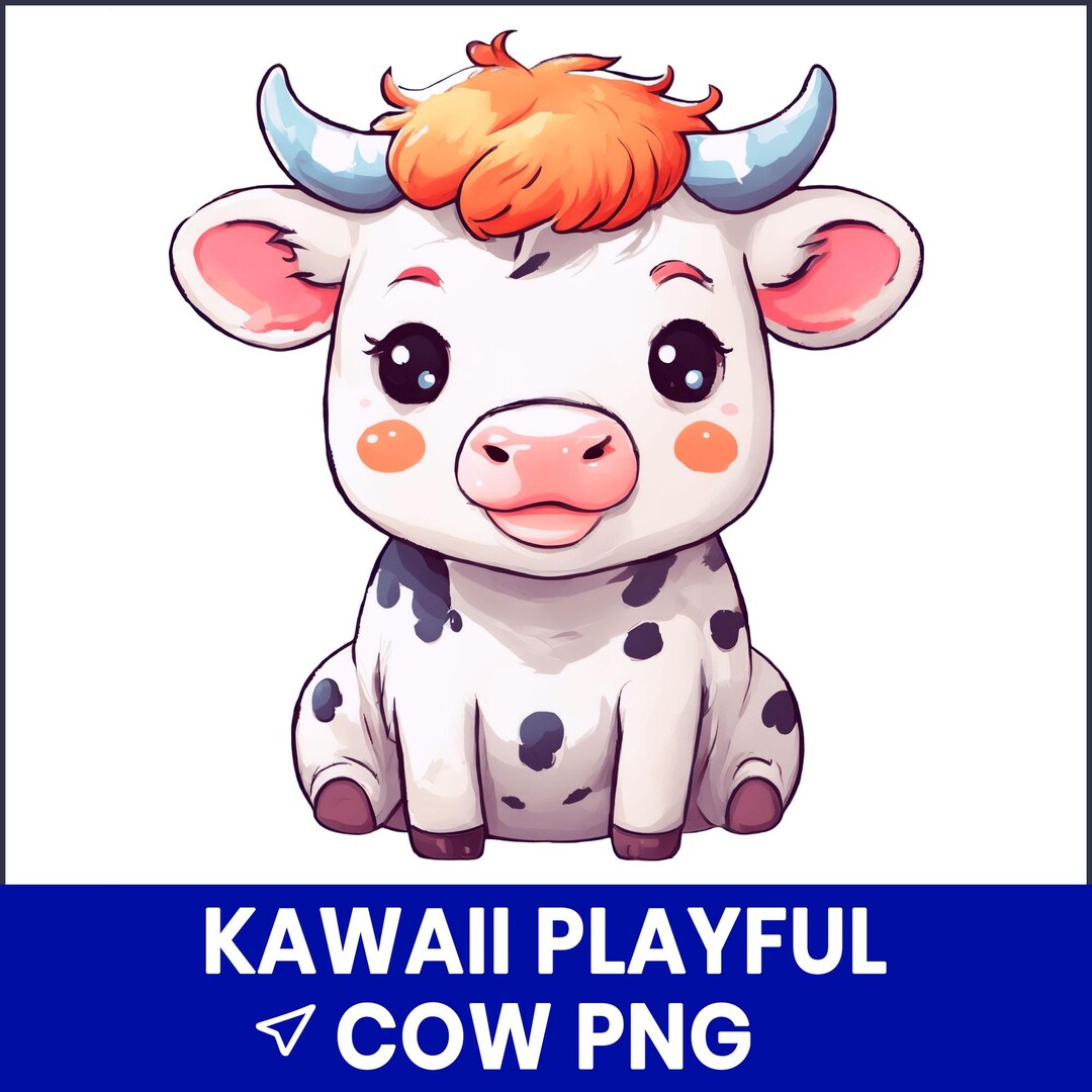 Kawaii Cow PNG Clipart, Playful Farm Animal Illustration, Cute Cartoon ...