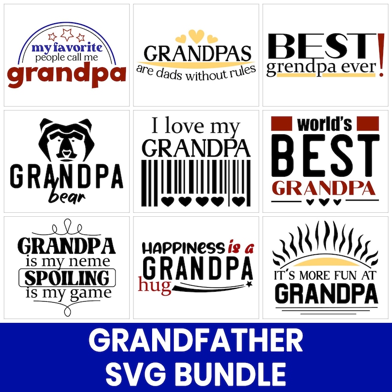 Grandpa Quotes SVG Bundle, Father's Day Papa Clipart (digital Download ...