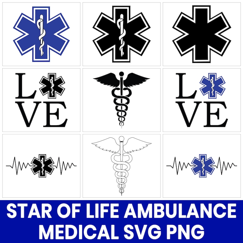 Star of Life Medical SVG PNG Bundle, EMT Paramedic Clip Art (digital ...