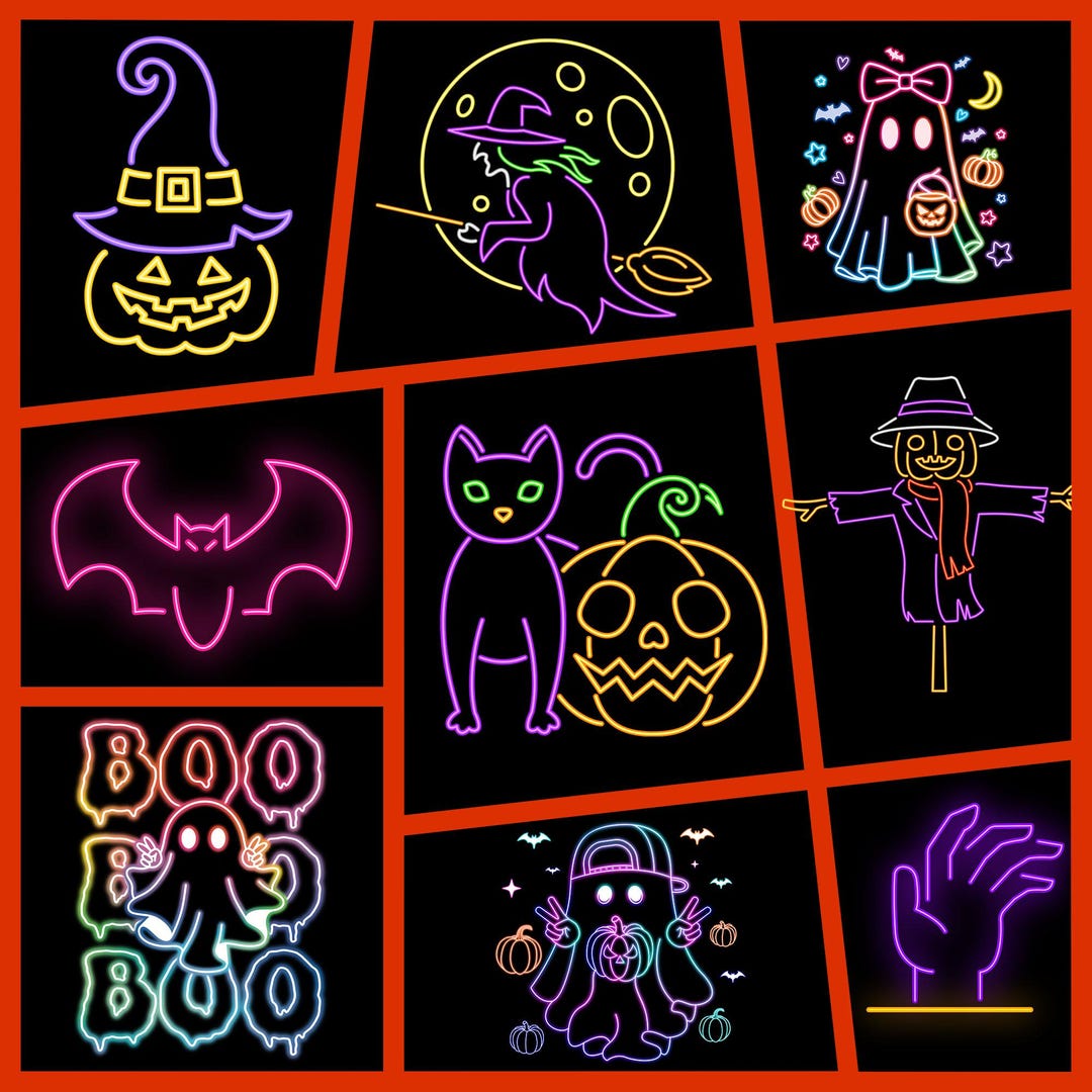 50+ Halloween Neon PNG Bundle, Ghost and Pumpkin Clipart, Spooky Season ...
