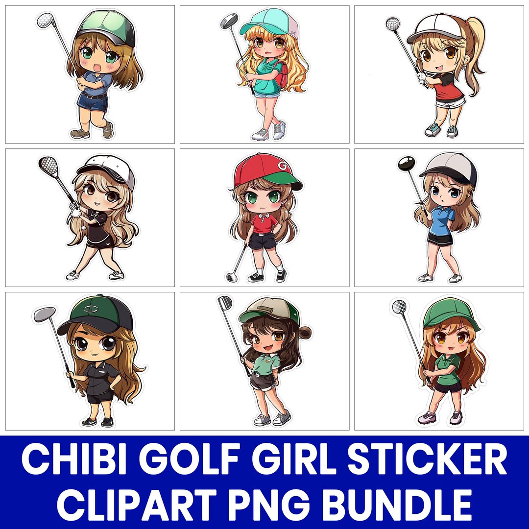 Chibi Golf Girl PNG Clipart Bundle, Kawaii Golfer Sticker (printable ...