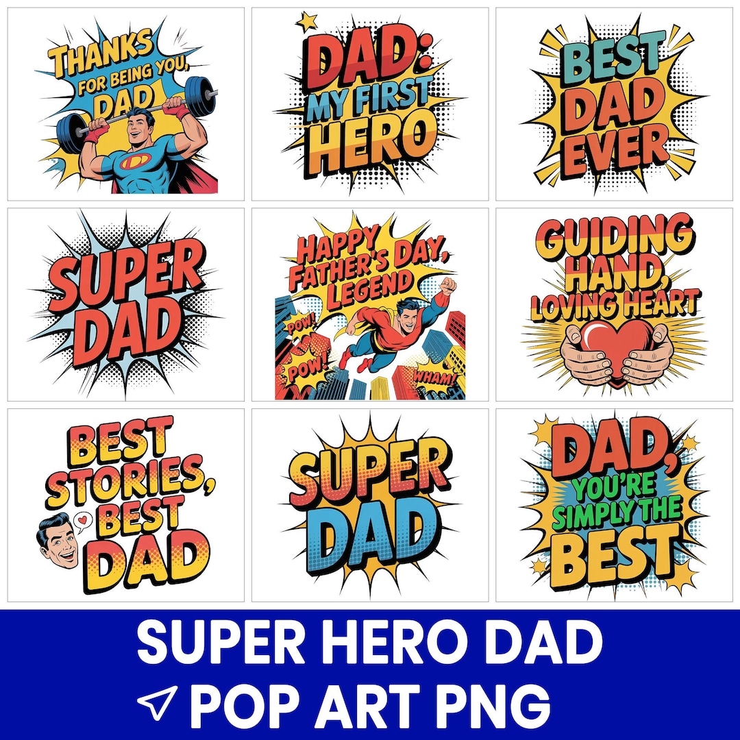 Super Hero Dad PNG Bundle, Pop Art Father's Day Clipart (digital ...