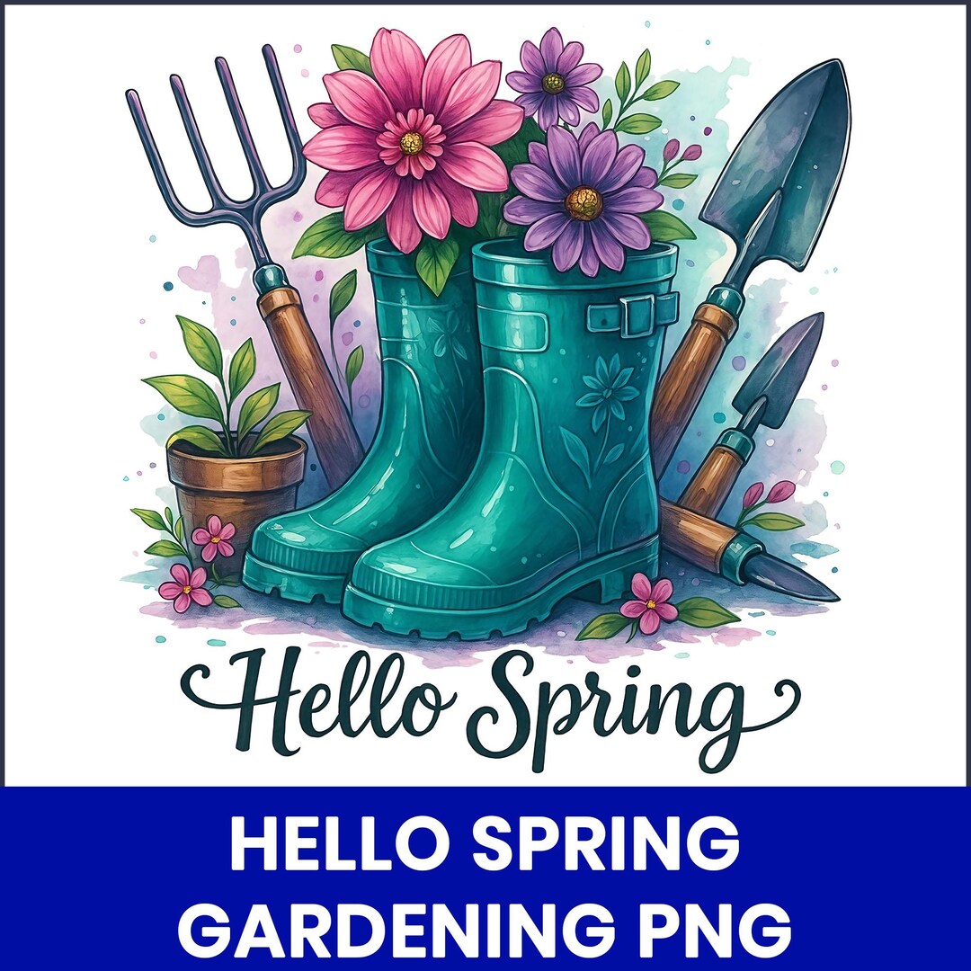 Hello Spring Gardening PNG, Floral Garden Sublimation Design, Spring ...