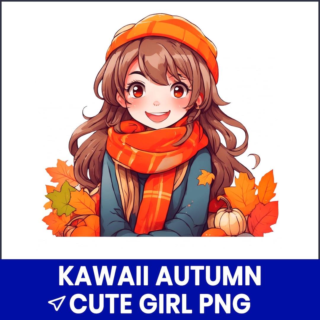 Kawaii Autumn Cute Girl PNG, Fall Chibi Character Clipart, Cozy Cartoon ...