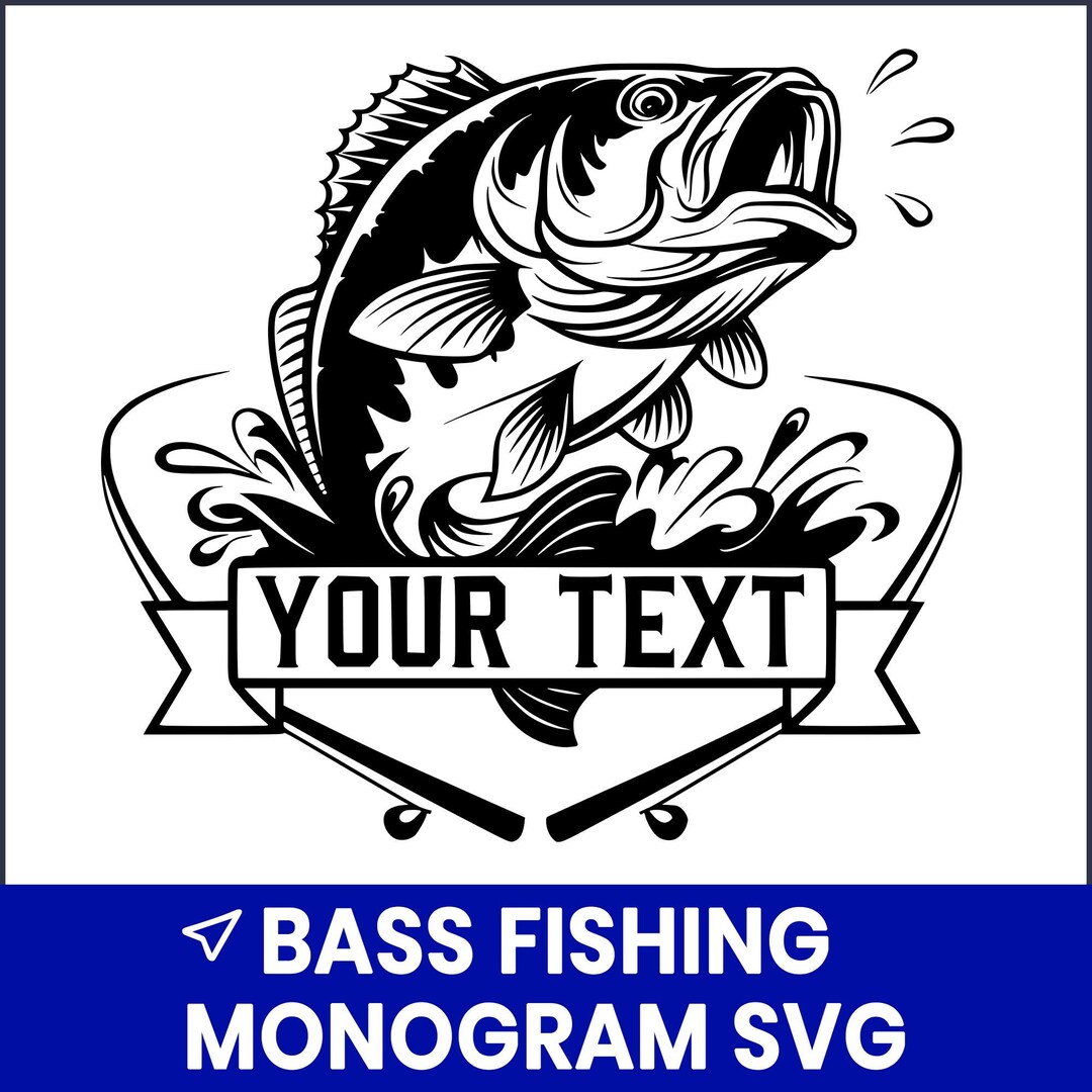 Bass Fishing Monogram SVG, Personalized Fisherman Clipart (digital ...