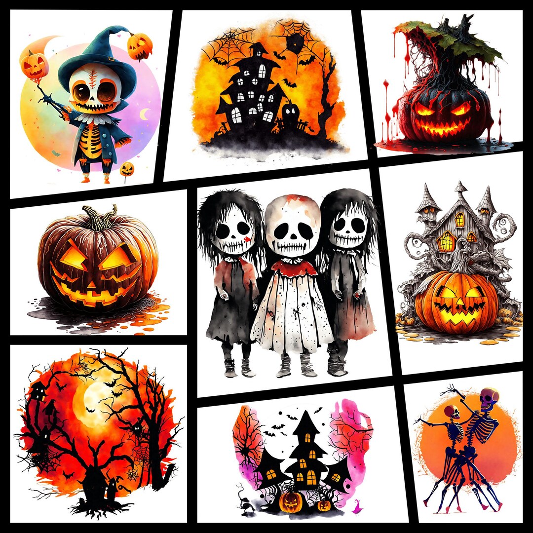 20 Halloween PNG Clipart Pack, Pumpkins, Witches, Ghosts, Spooky ...