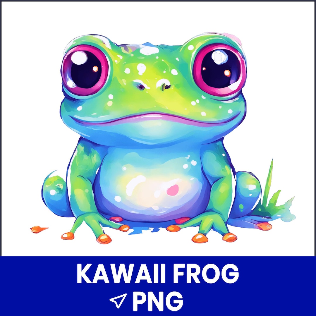 Kawaii Frog Clipart, Pastel Green Illustration (PNG Digital Download ...