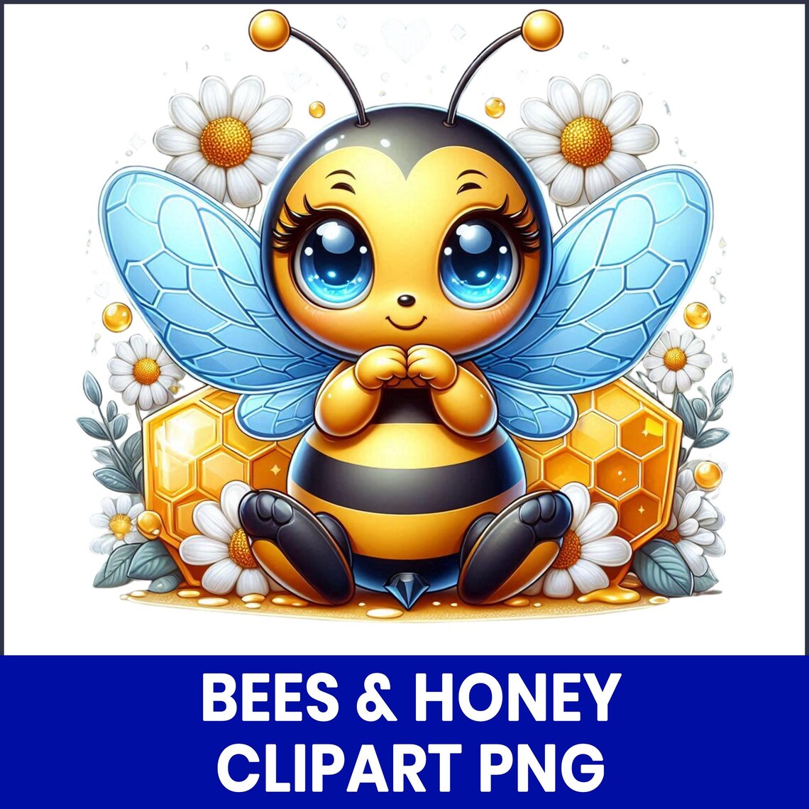 Bees and Honey Clipart PNG, Honey Bee Illustration Set, Sweet Honeycomb ...