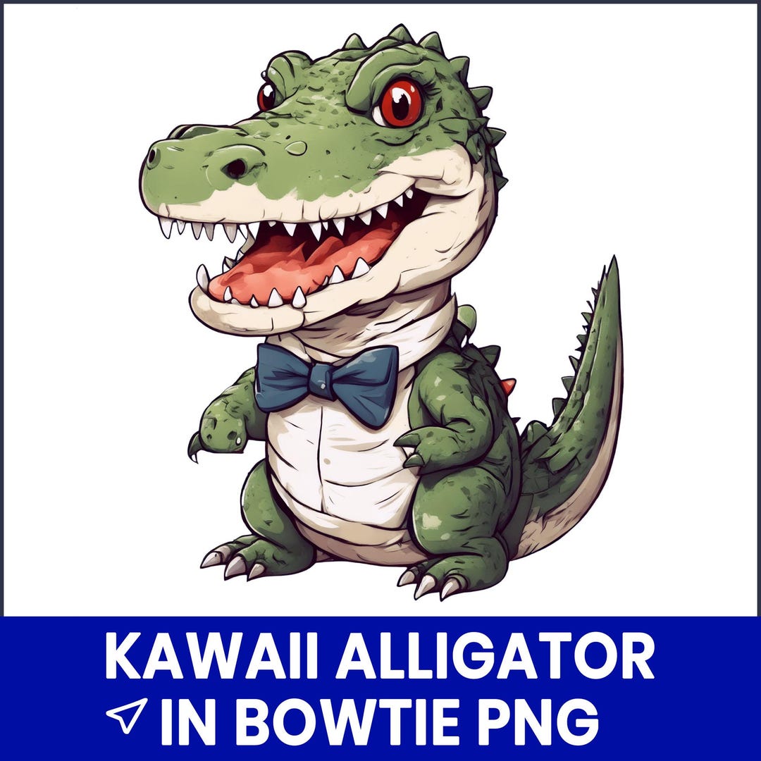 Kawaii Alligator PNG Clipart, Bowtie Gator, Printable Kids Decor ...