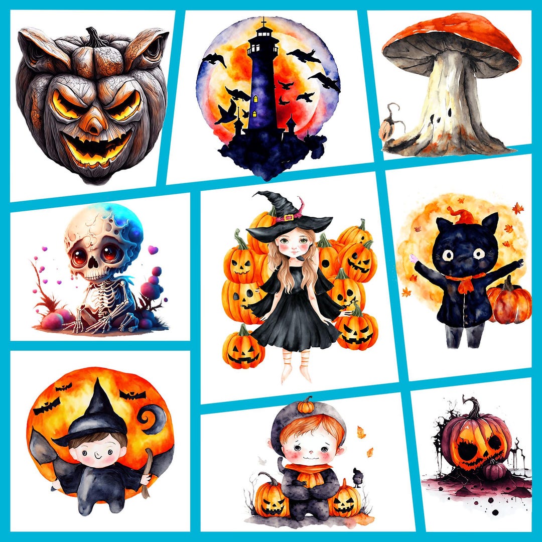 20 Halloween Clipart Bundle, Spooky PNG, SVG Designs, Ghosts, Pumpkins ...