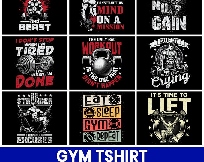 Motivational Gym PNG Bundle | Fitness T-shirt Designs | Workout Quotes ...