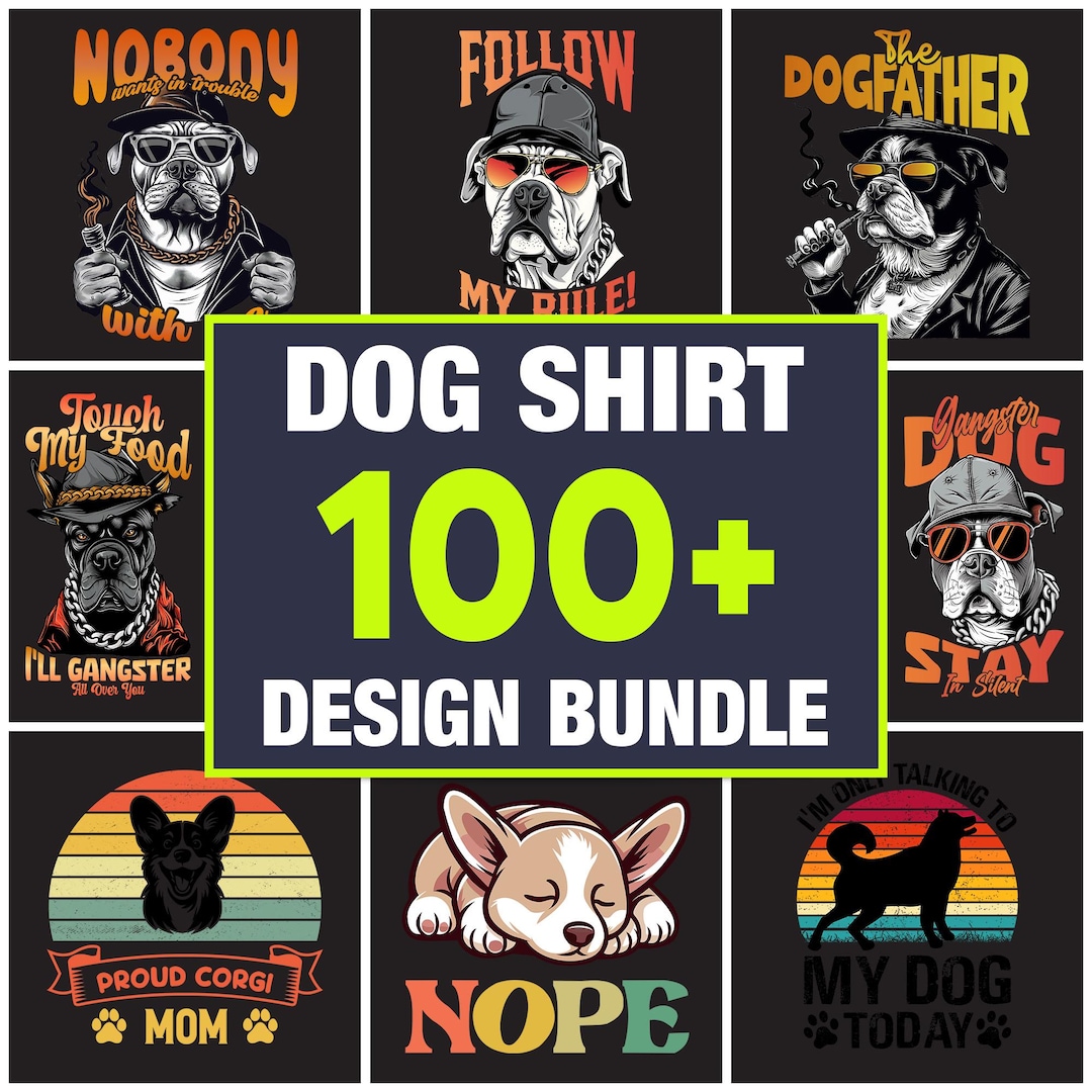 Funny Dog T-shirt Design Bundle: 100+ Pet SVG, PNG Clipart (digital ...
