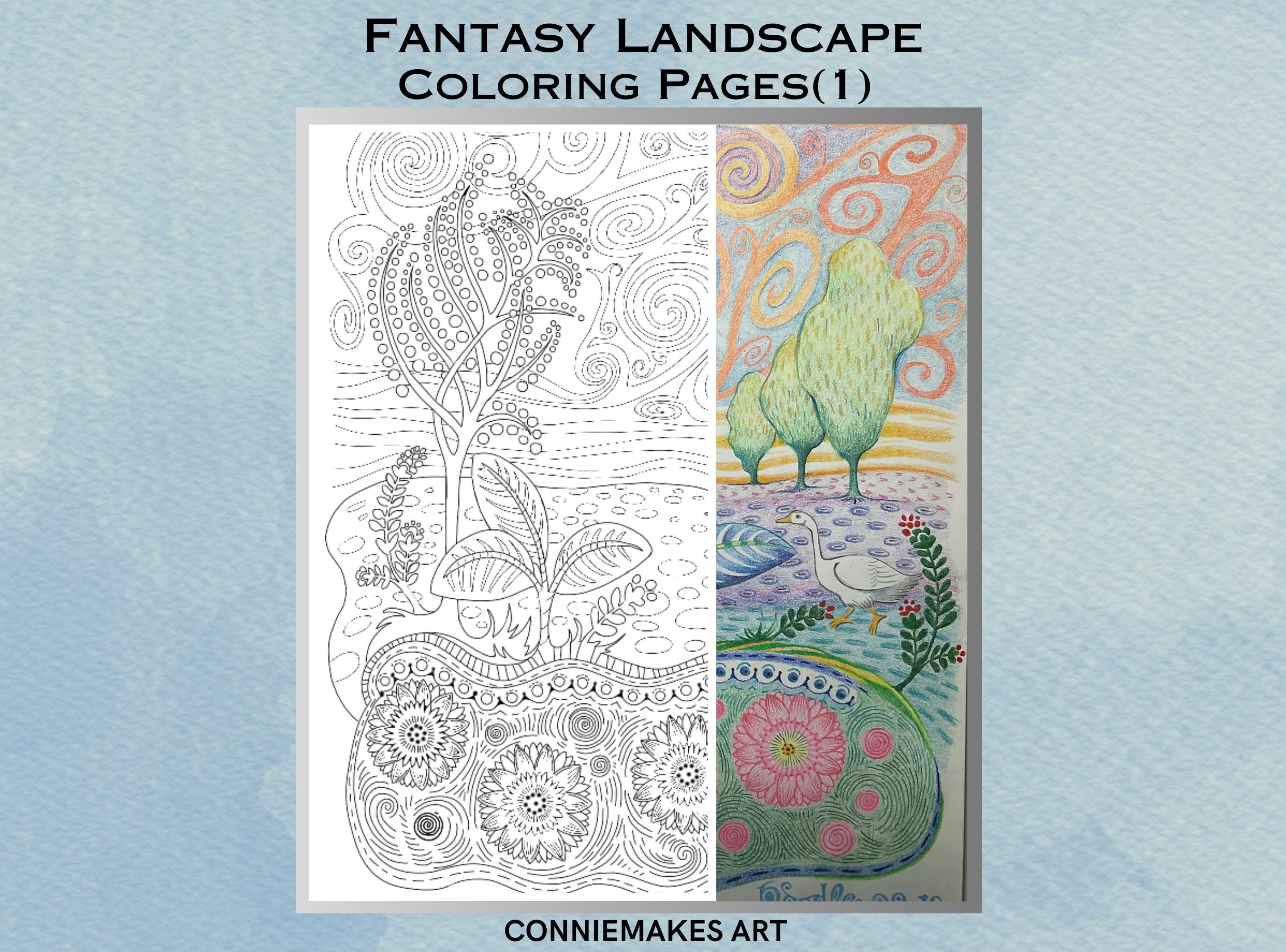 India Fantasy Landscape Coloring Page (1) With Large Beautiful Flowers ...