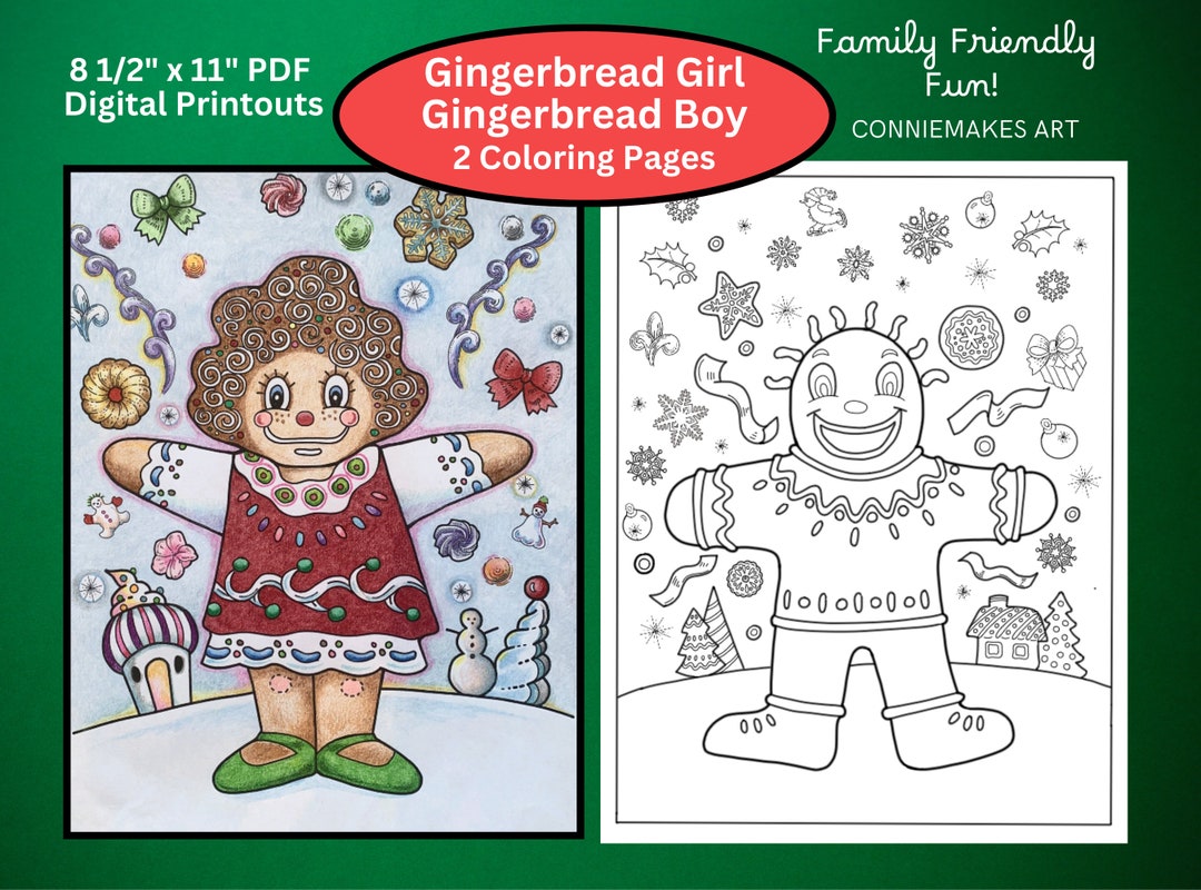 Gingerbread Girl and Boy Coloring Pages 2 - Etsy
