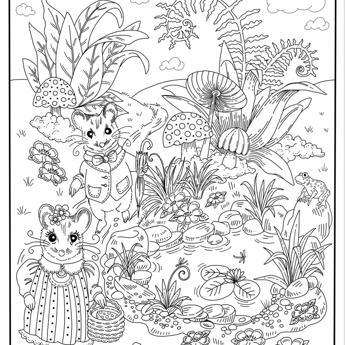 Cute Mice Coloring Pages (2+) Among Tulips and Flowers - Etsy