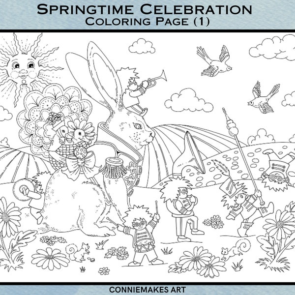 Cute Mice Coloring Pages 2 Among Tulips and Flowers - Etsy