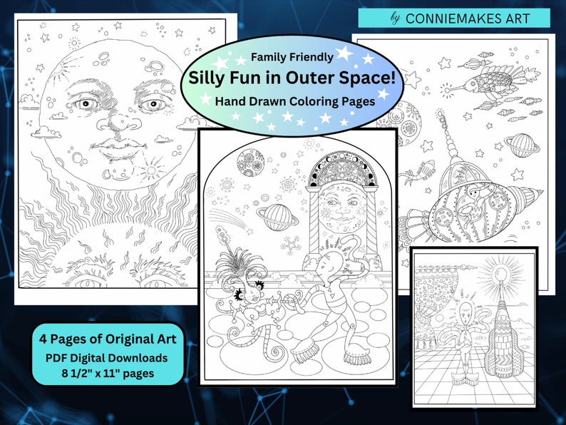 Silly Fun in Outer Space Coloring Pages - Etsy
