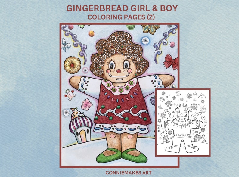 Gingerbread Girl and Boy Coloring Pages (2) - Etsy