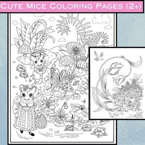 Cute Mice Coloring Pages (2+) Among Tulips and Flowers - Etsy