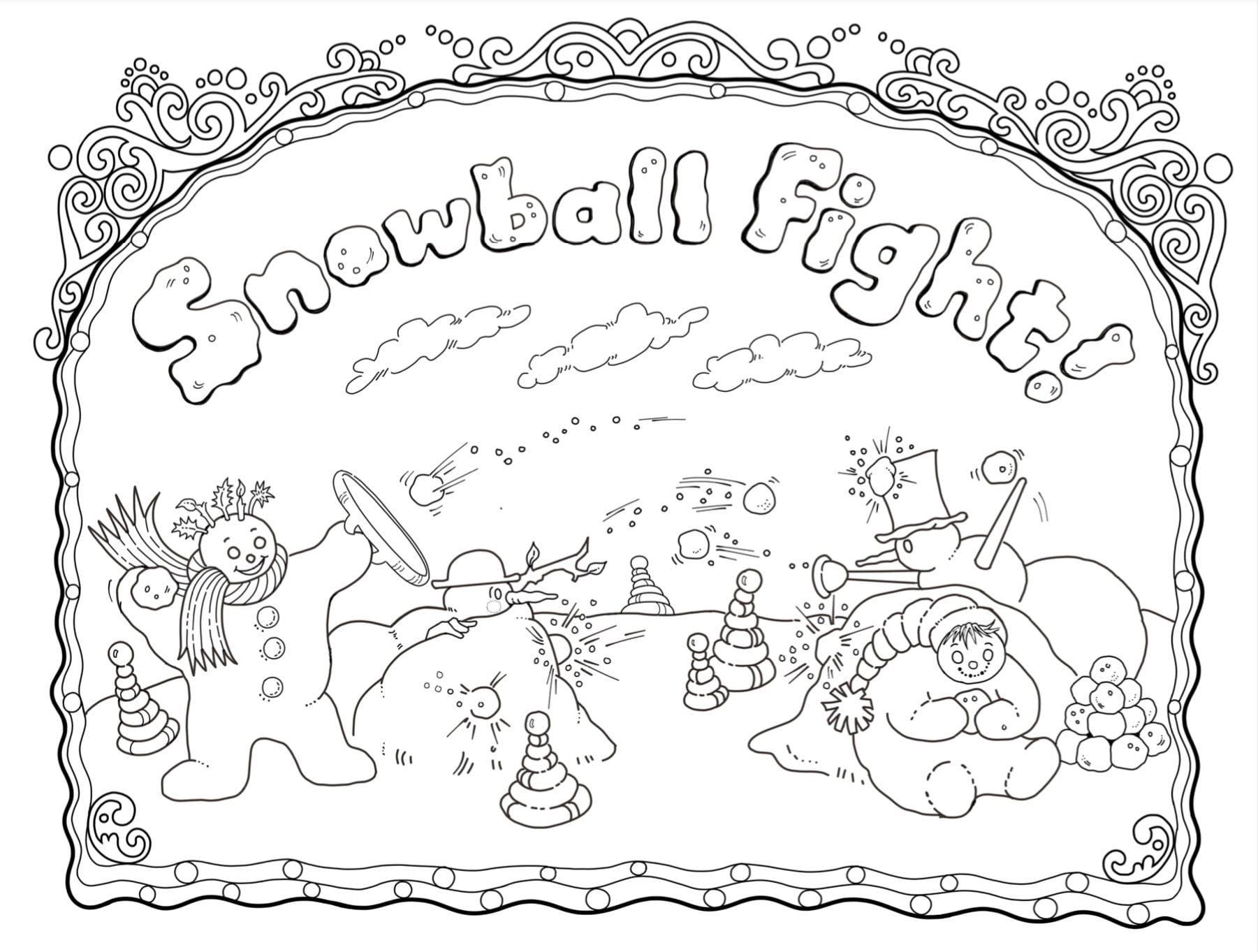 Snowman Snowball Fight! Coloring Page (1) - Etsy