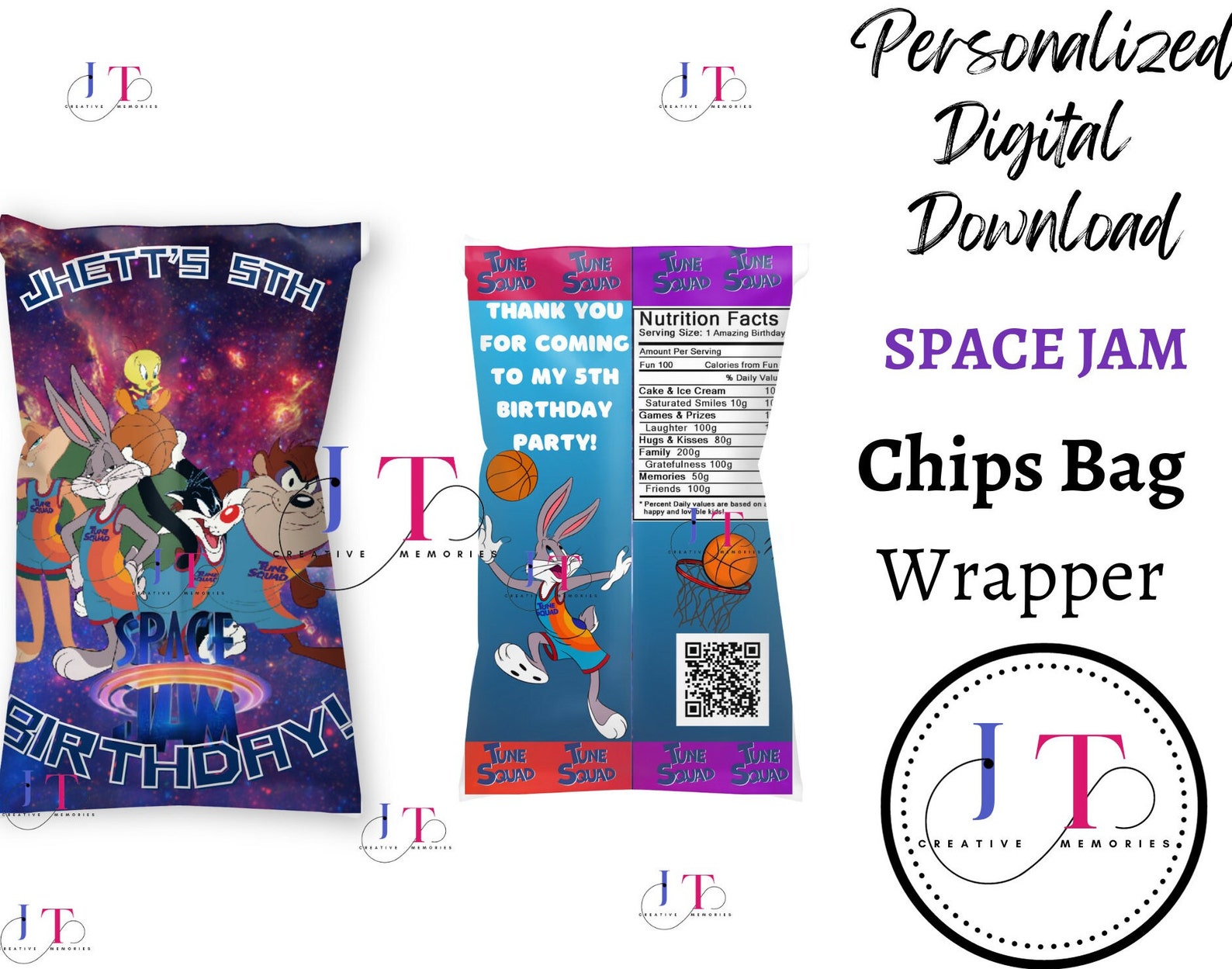 Space Jam Chips Bags, Digital Party Favors, Space Jam Chips Wrapper ...