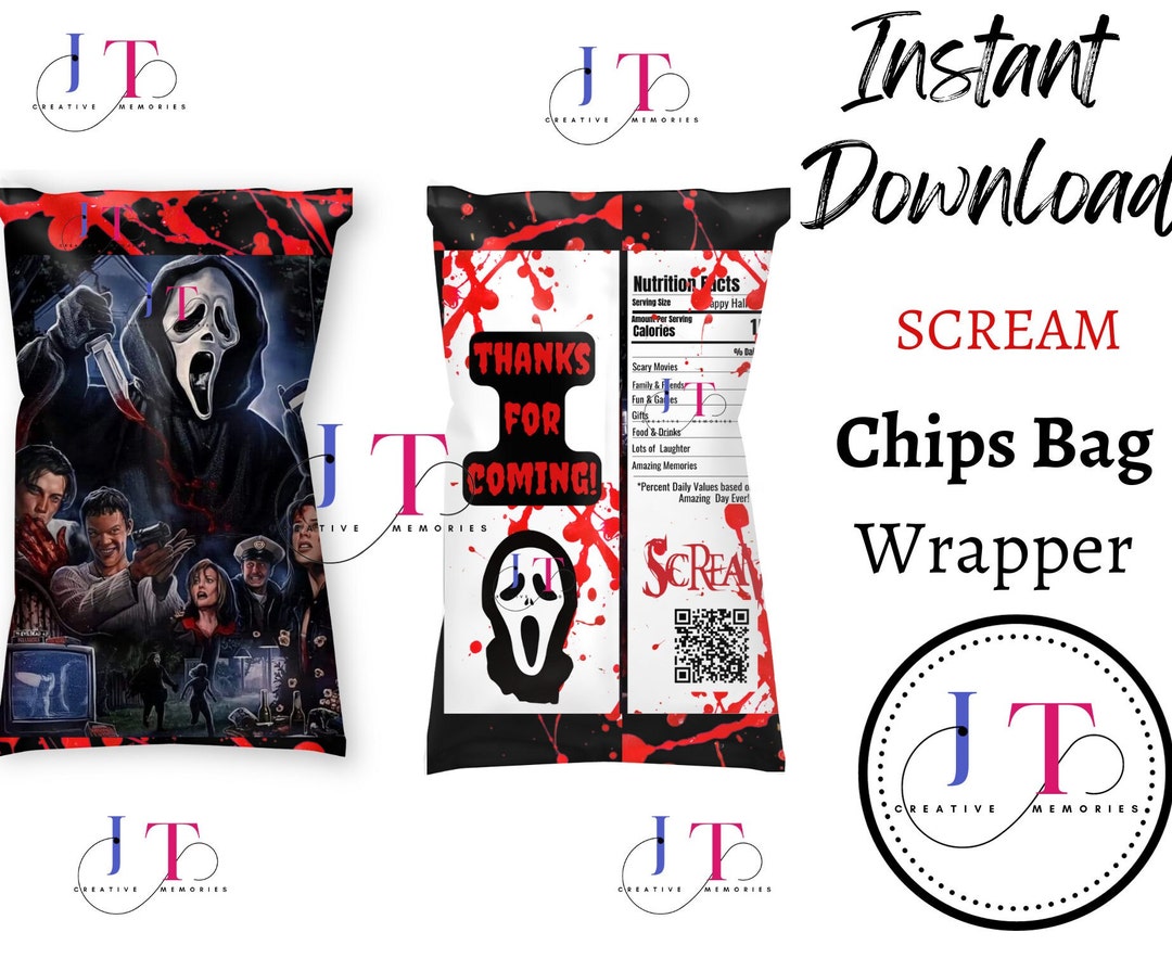 Scream Halloween Digital Chip Bags, Scream Party Favor, Scream Snacks ...