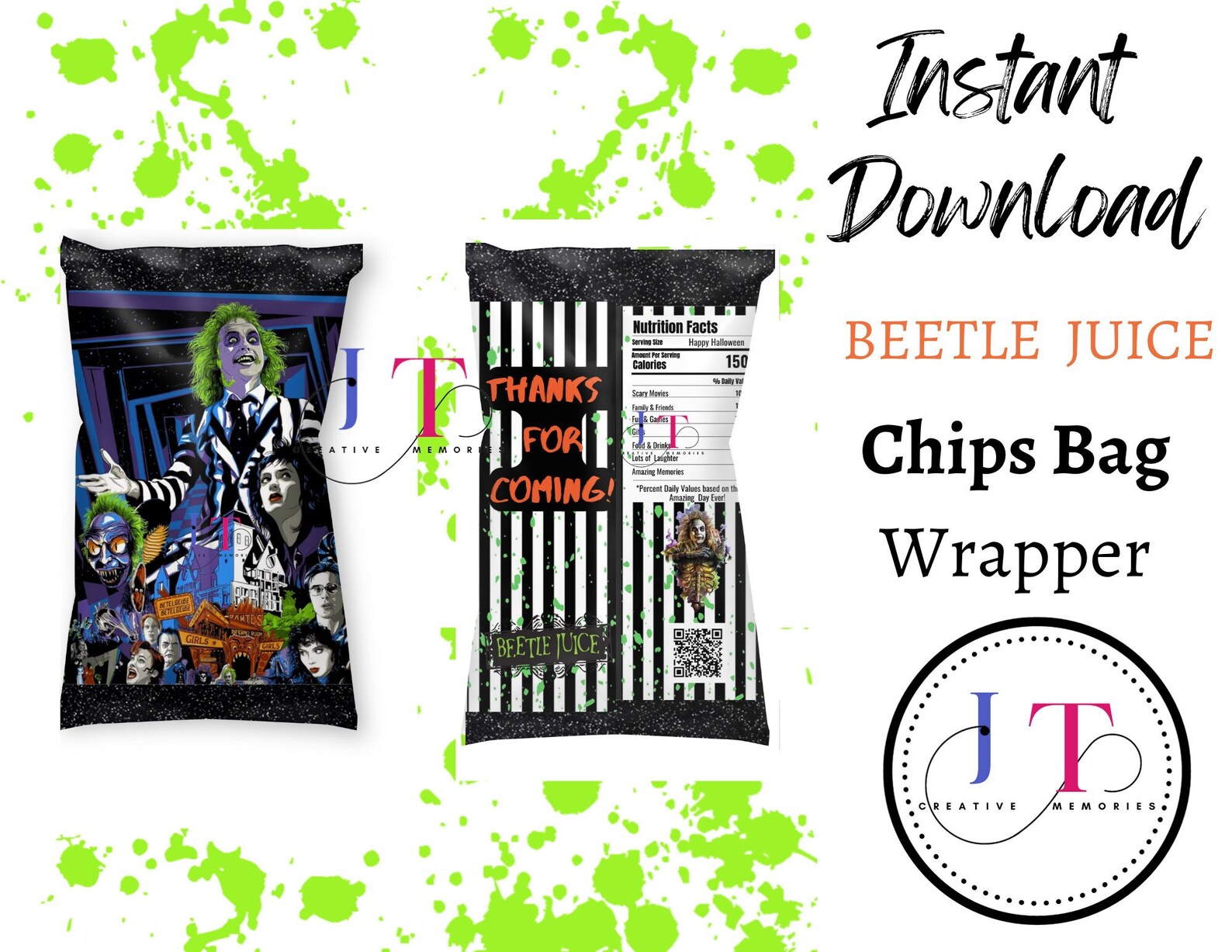 Beetle Juice Halloween Digital Chip Bags, Beetle Juice Party Favor ...