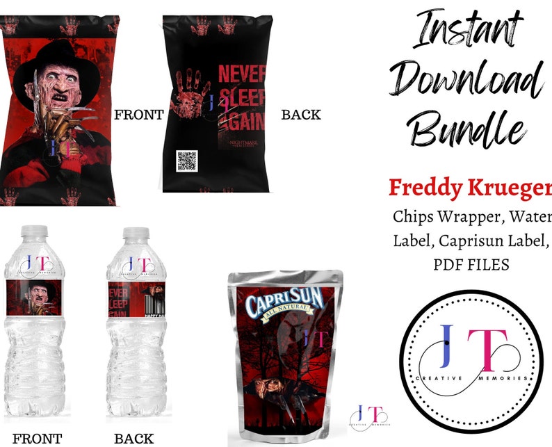 Freddy Krueger Digital Halloween Party Favors Bundle, Printable PDF ...