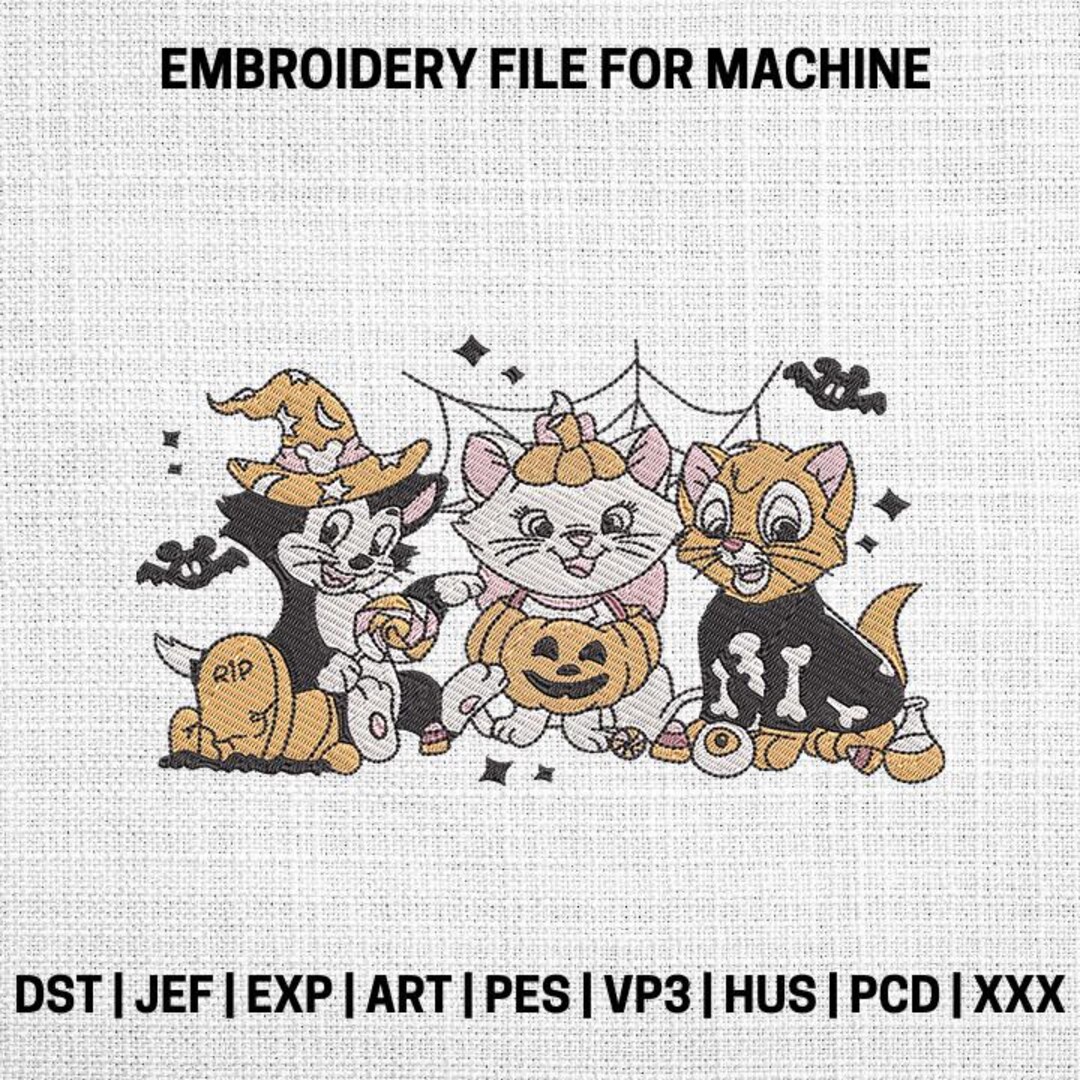 Cat in Disguise Embroidery Designs, Pumpkin Halloween Embroidery ...
