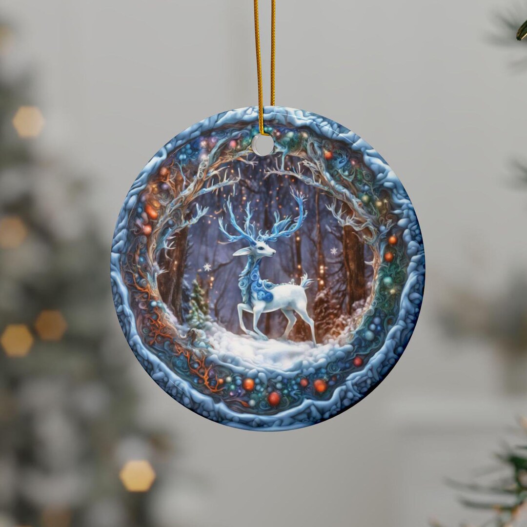 Elven Iced Reindeer Ceramic Christmas Ornament - Etsy