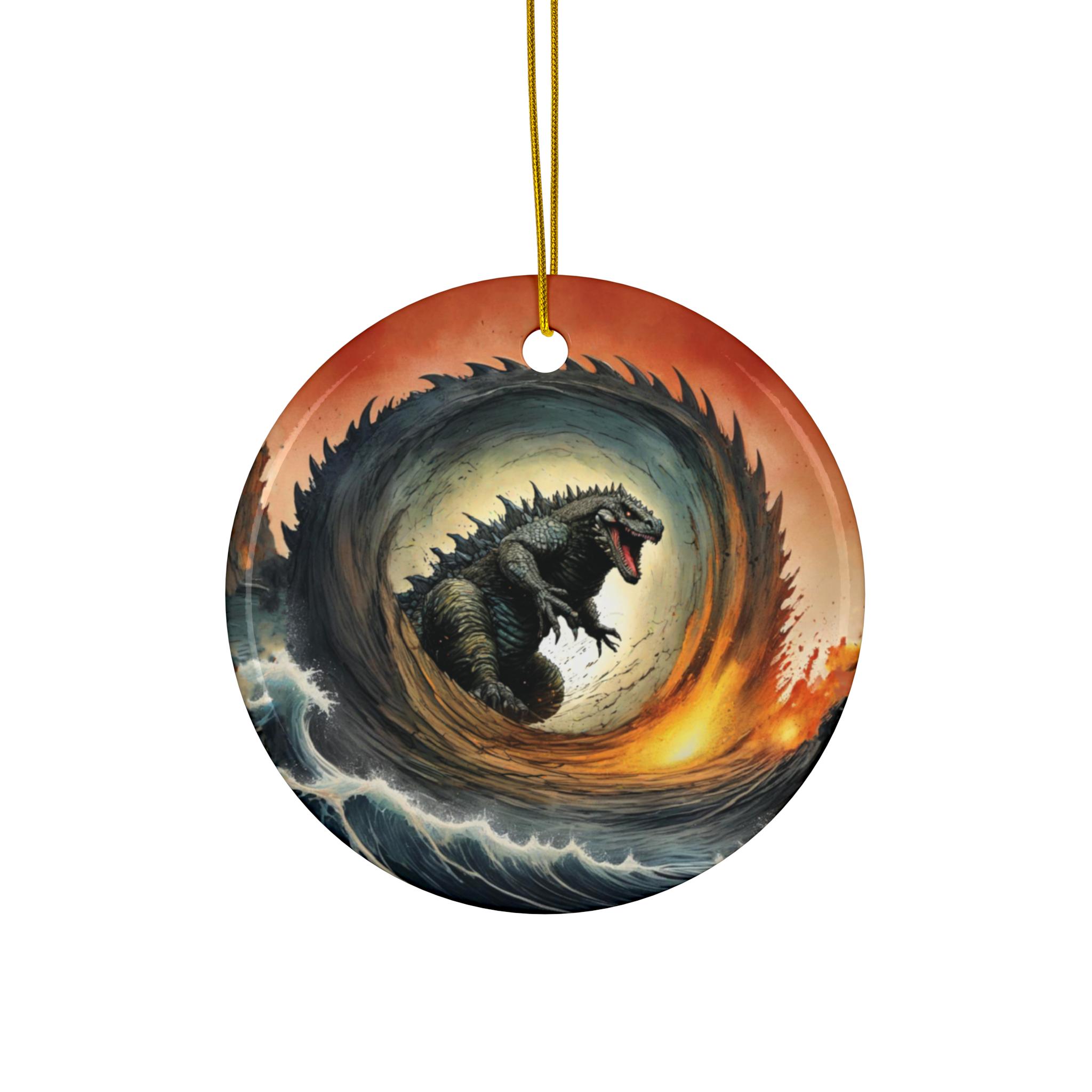 Godzilla Christmas Ornament: Round Ceramic Monster Tree Decor - Etsy