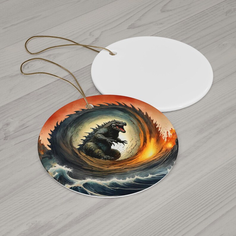 Godzilla Christmas Ornament | Round Ceramic One-sided Print Tree ...
