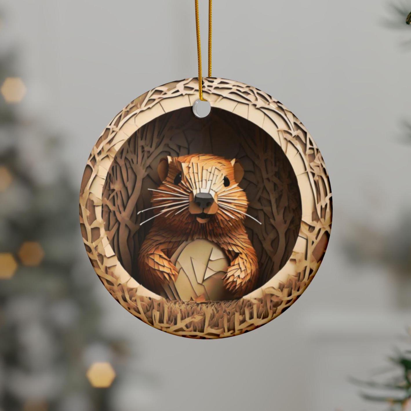 Groundhog Christmas Ornament | 2D Printed Flat Ceramic Tree Decoration ...