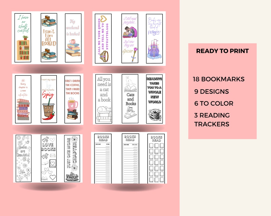 Printable Bookmark, Coloring Bookmark, Book Tracker, SMUT, Booklover ...