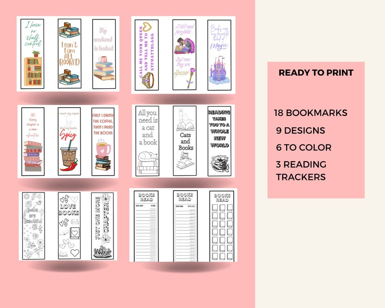 Printable Bookmark, Coloring Bookmark, Book Tracker, SMUT, Booklover ...