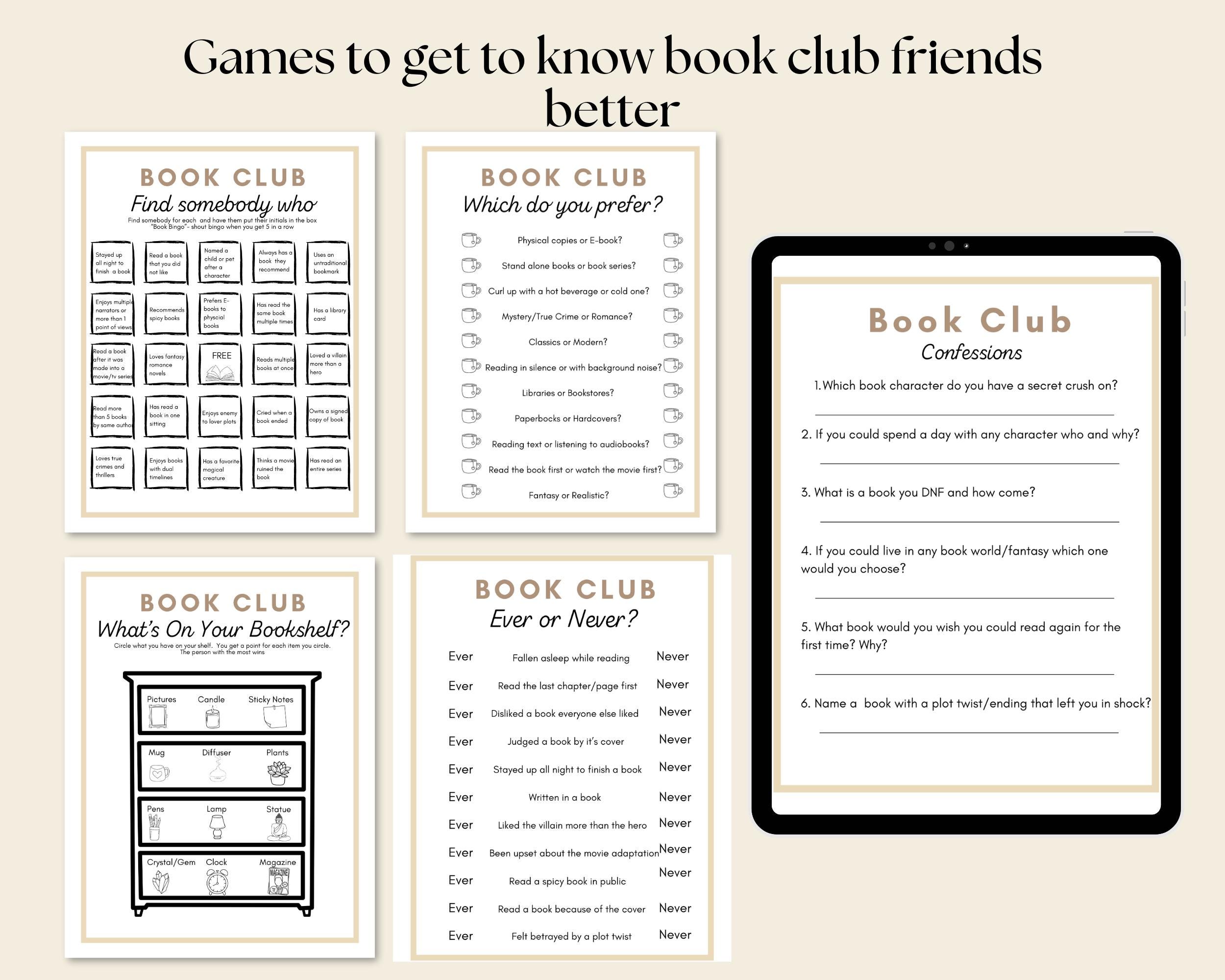 Book Club Games, Book Club Icebreakers, Host Game, Reading Group Games ...