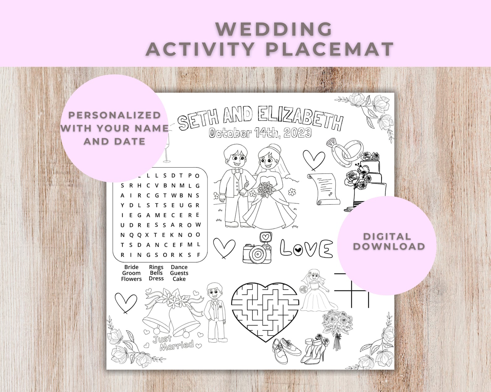 Wedding Favor, Wedding Activity Mat, Personalized Wedding, Wedding ...