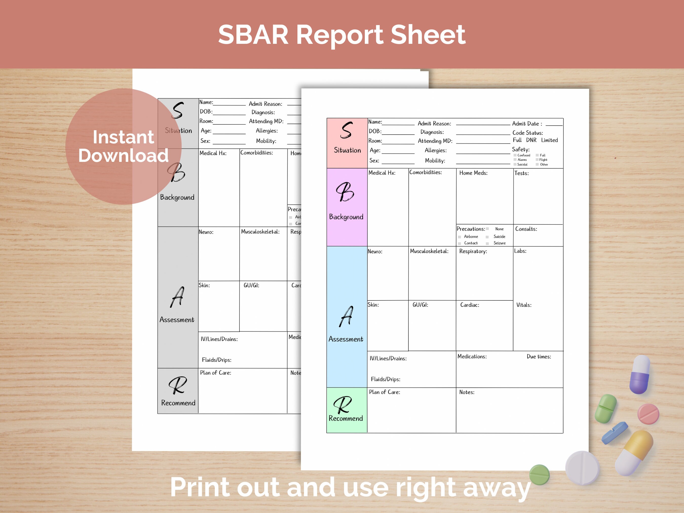 SBAR Report Sheet, Nurse Report Sheet, Bedside Notes, Nurse Brain, Med ...