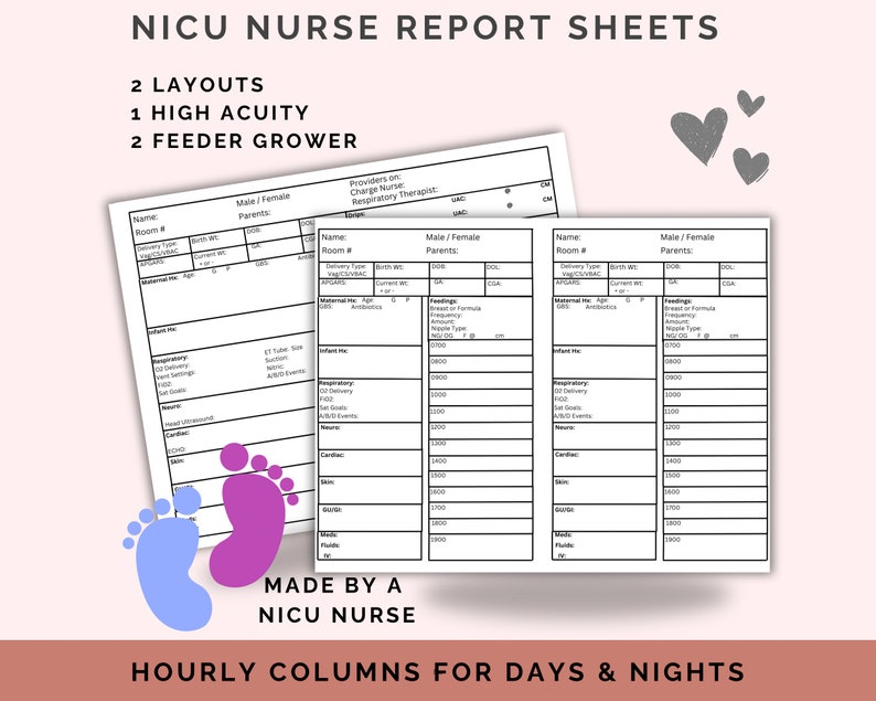 NICU Nurse Brain, Nurse Report Sheet, Nurse Notes, Day Shift, Night ...